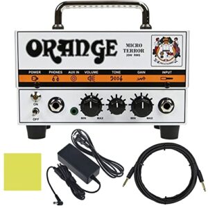 orange mt20 micro terror 20-watt mini hybrid guitar amplifier head bundle w/ 10' pig hog woven instrument cable, power supply and liquid audio polishing cloth (4 items)