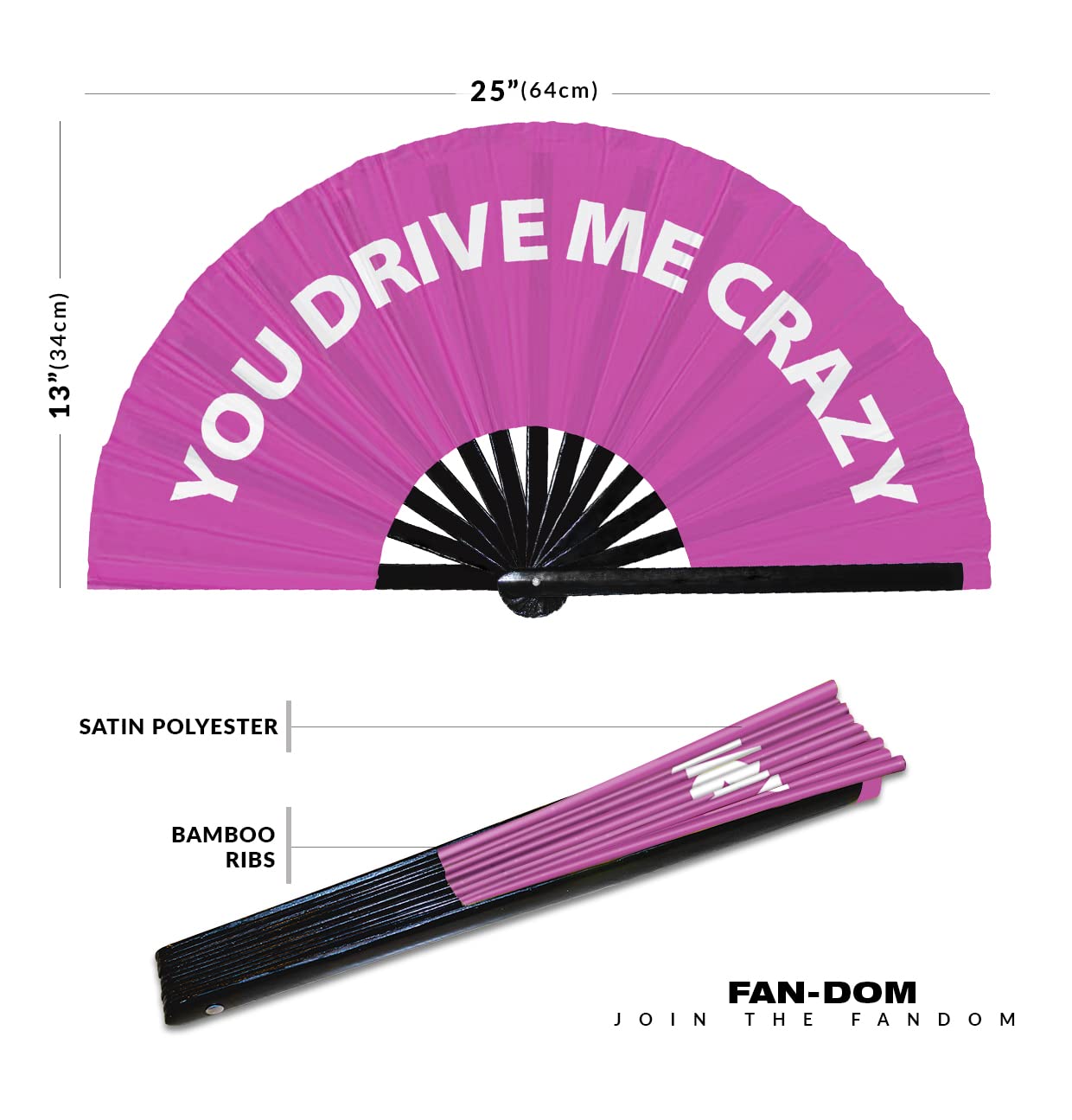 You Drive Me Crazy hand fan foldable bamboo circuit hand fan funny gag slang words expressions statement gifts Festival accessories Rave handheld Circuit event fan Clack fans (Pink)