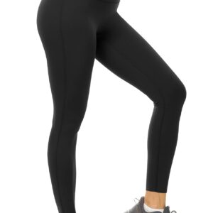 icyzone No Front Seam Workout Leggings for Women, High Waisted Compression Gym Running Yoga Pants Tummy Control (Black, L)