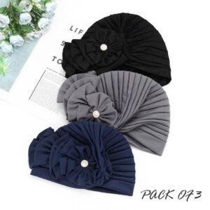 Urieo Women Turban Flower Cap African Headwrap Hat Elastic Beanie Head Warp Pack of 3