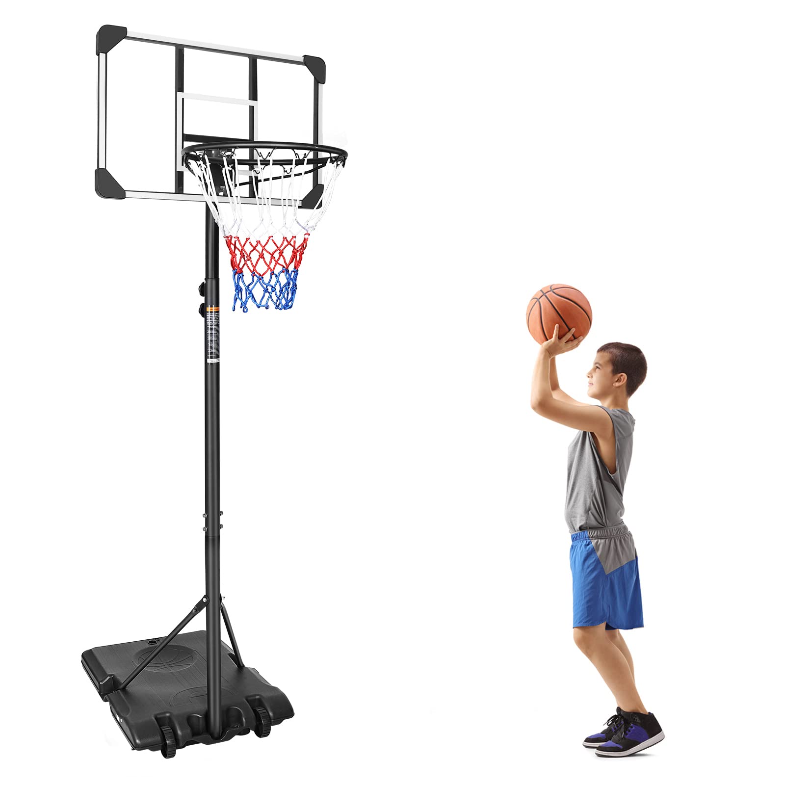 Portable Basketball Hoop & Goal, Basketball System, Basketball Equipment Height Adjustable, with Backboard and Wheels, for Adults Youth Indoor Outdoor (Black 5.6~7ft)