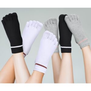 Bencailor 4 Pair Women Five Toe Socks Cotton Toe Socks Athletic Running Long Split Toe Women's Cotton Crew Ankle Socks(Black, White, Grey, Khaki)