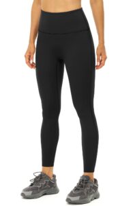 icyzone no front seam workout leggings for women, high waisted compression gym running yoga pants tummy control (black, l)