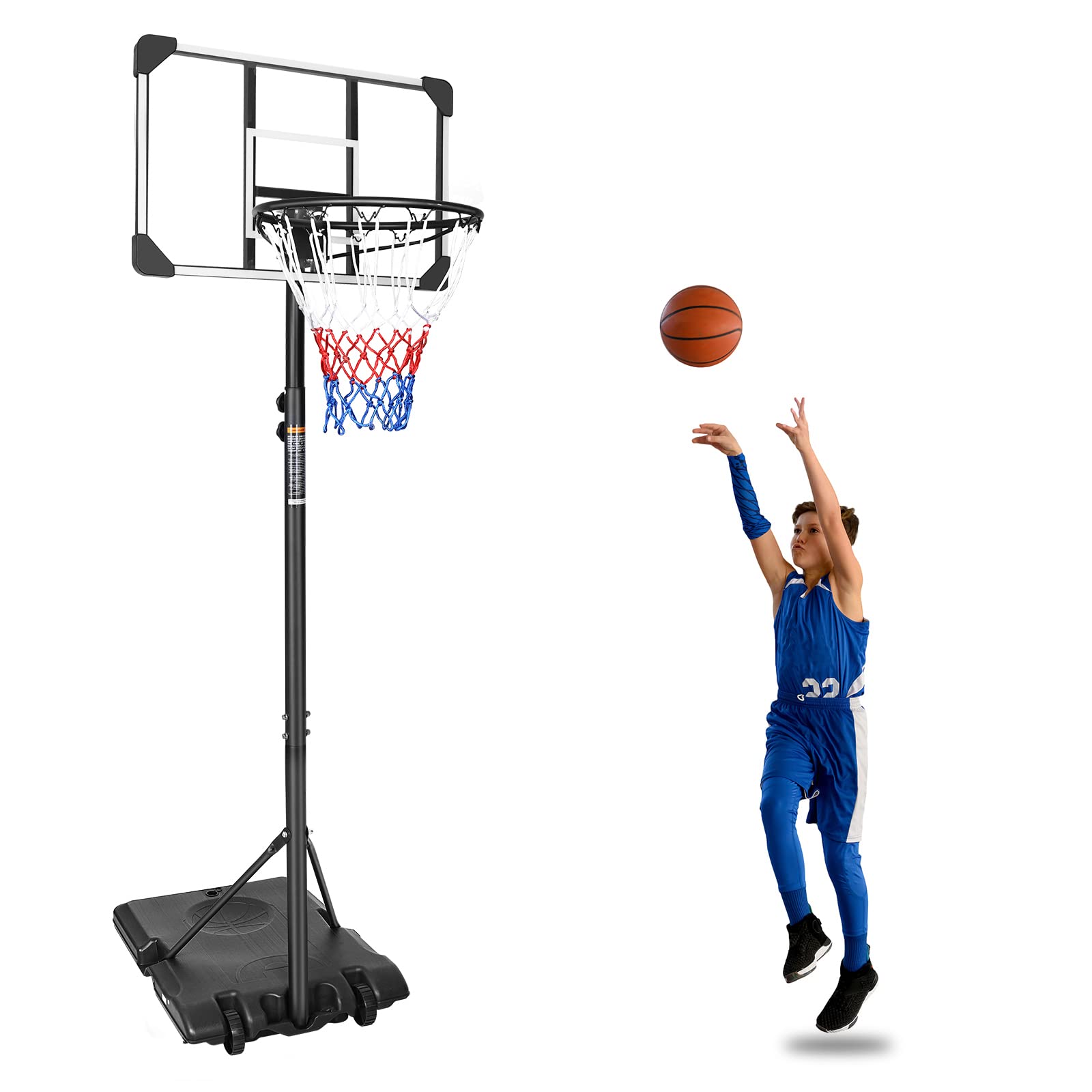 Portable Basketball Hoop & Goal, Basketball System, Basketball Equipment Height Adjustable, with Backboard and Wheels, for Adults Youth Indoor Outdoor (Black 5.6~7ft)