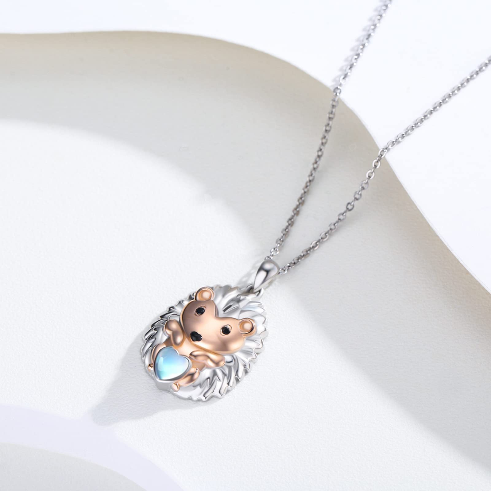 CUOKA MIRACLE Hedgehog Necklace 925 Sterling Silver Cute Hedgehog Pendant Animal Necklace Moonstone Hedgehog Birthday Mother`s day Gift for Women Hedgehog Lovers