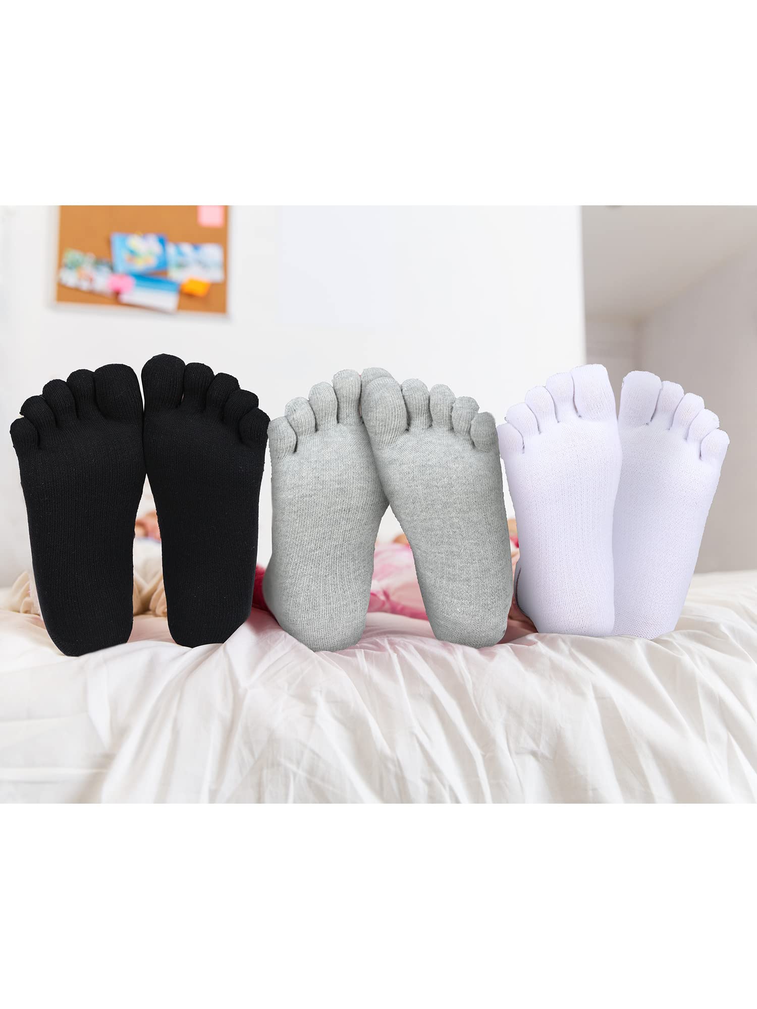 Bencailor 4 Pair Women Five Toe Socks Cotton Toe Socks Athletic Running Long Split Toe Women's Cotton Crew Ankle Socks(Black, White, Grey, Khaki)