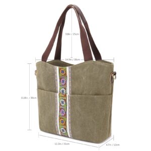 SILKAREA Embroidered Canvas Small Crossbody Bag Cell Phone Purse Large Tote Top Handle Shopper Handbag