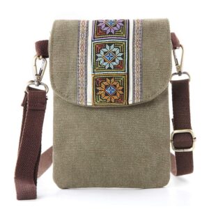 SILKAREA Embroidered Canvas Small Crossbody Bag Cell Phone Purse Large Tote Top Handle Shopper Handbag