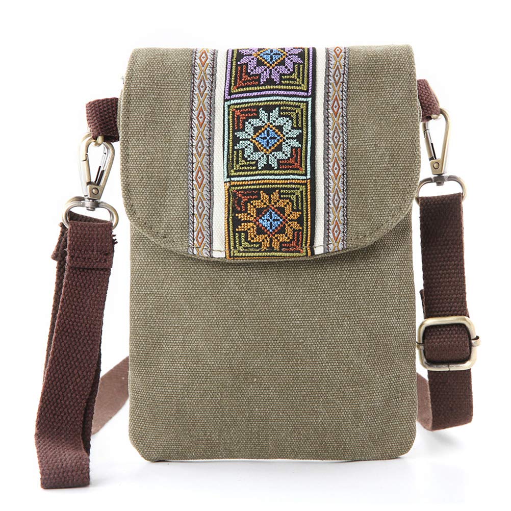 SILKAREA Embroidered Canvas Small Crossbody Bag Cell Phone Purse Large Tote Top Handle Shopper Handbag