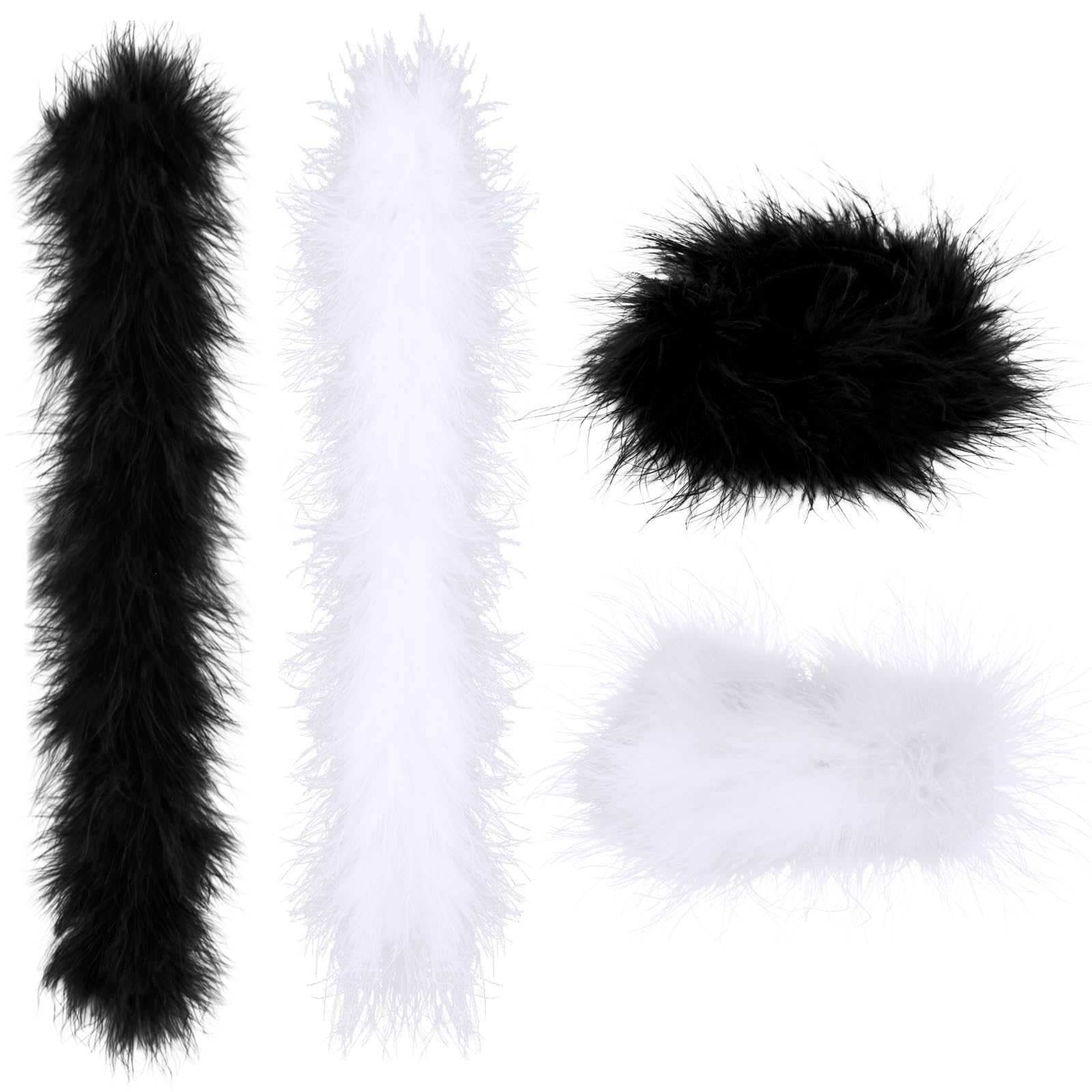 Jutom 2 Pairs Feather Slap Bracelet Cuffs for Women Furry Slap on Wrist Bangle Fluffy Wristbands for Party Decoration (Black, White)