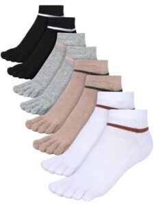 bencailor 4 pair women five toe socks cotton toe socks athletic running long split toe women's cotton crew ankle socks(black, white, grey, khaki)