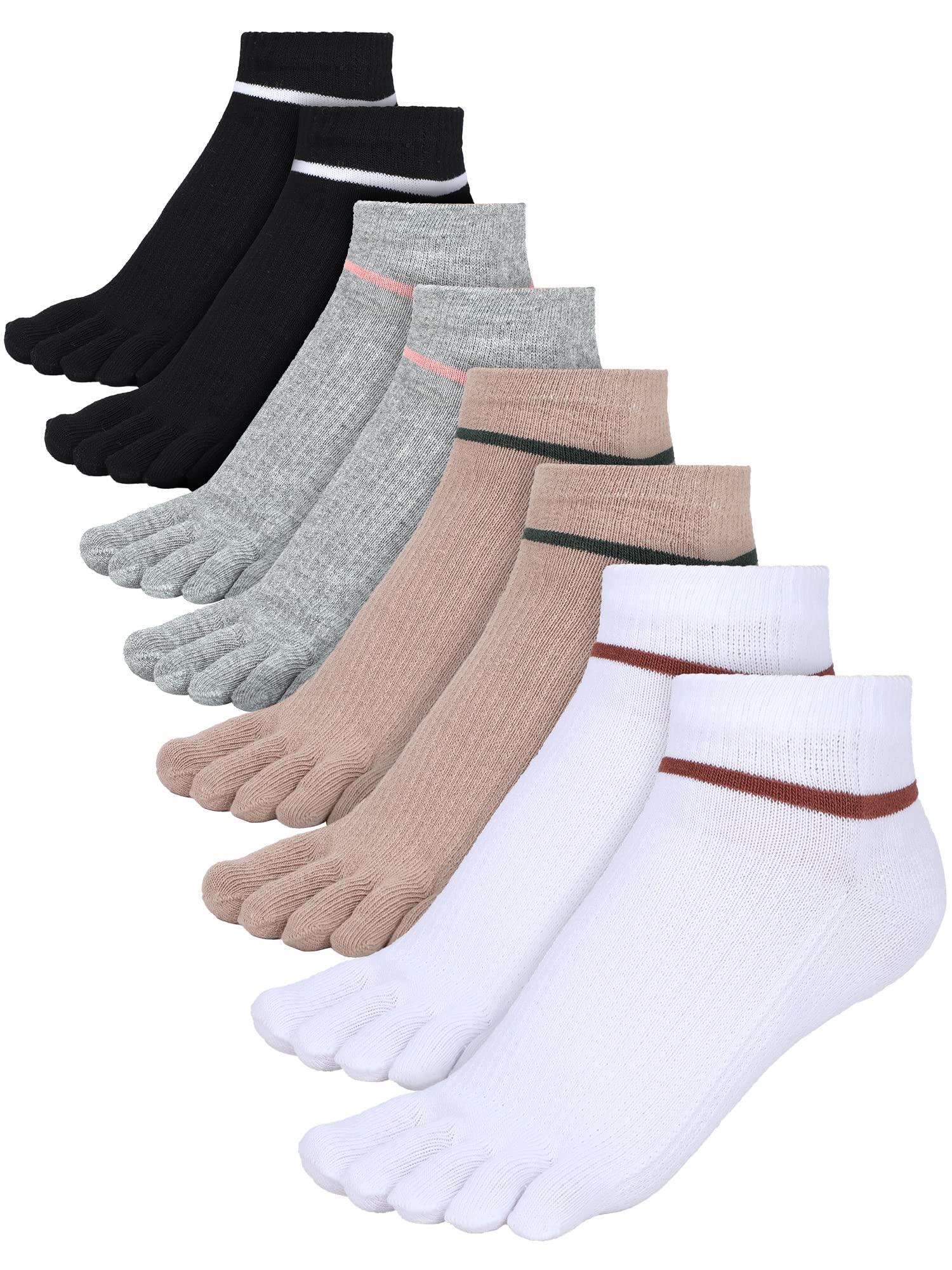 Bencailor 4 Pair Women Five Toe Socks Cotton Toe Socks Athletic Running Long Split Toe Women's Cotton Crew Ankle Socks(Black, White, Grey, Khaki)