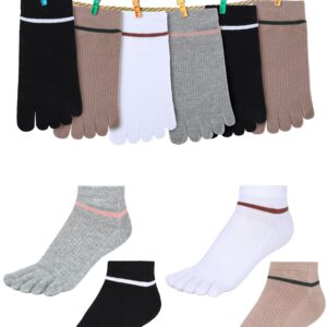 Bencailor 4 Pair Women Five Toe Socks Cotton Toe Socks Athletic Running Long Split Toe Women's Cotton Crew Ankle Socks(Black, White, Grey, Khaki)