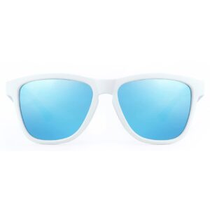 white frame blue lens sunglasses for men & women, retro eyewear with non-slip flexible frame, polarized lens trendy style uv protection