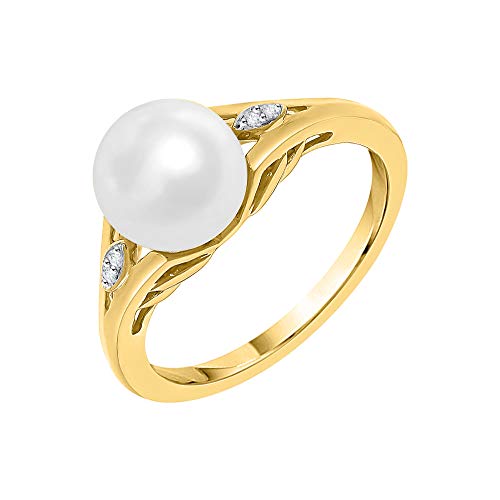 KATARINA Diamond Accent and Pearl Fashion Ring in 10K Yellow Gold (G-H, I2-I3) (Size-6)