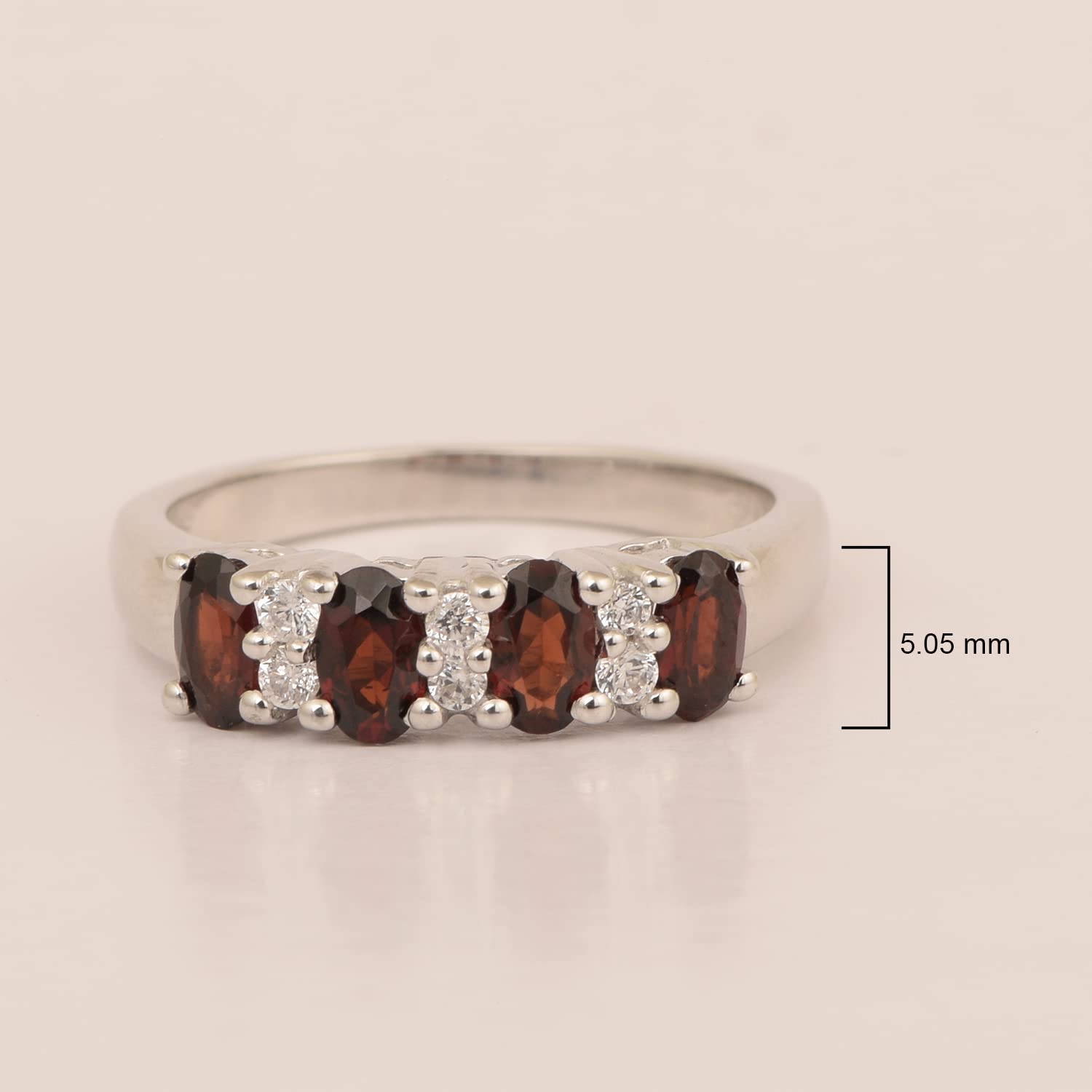 925 Sterling Silver Natural Garnet and White Topaz Women Wedding Ring 1.05 Ctw, Oval 5X3MM, Gemstone Birthstone Size_7