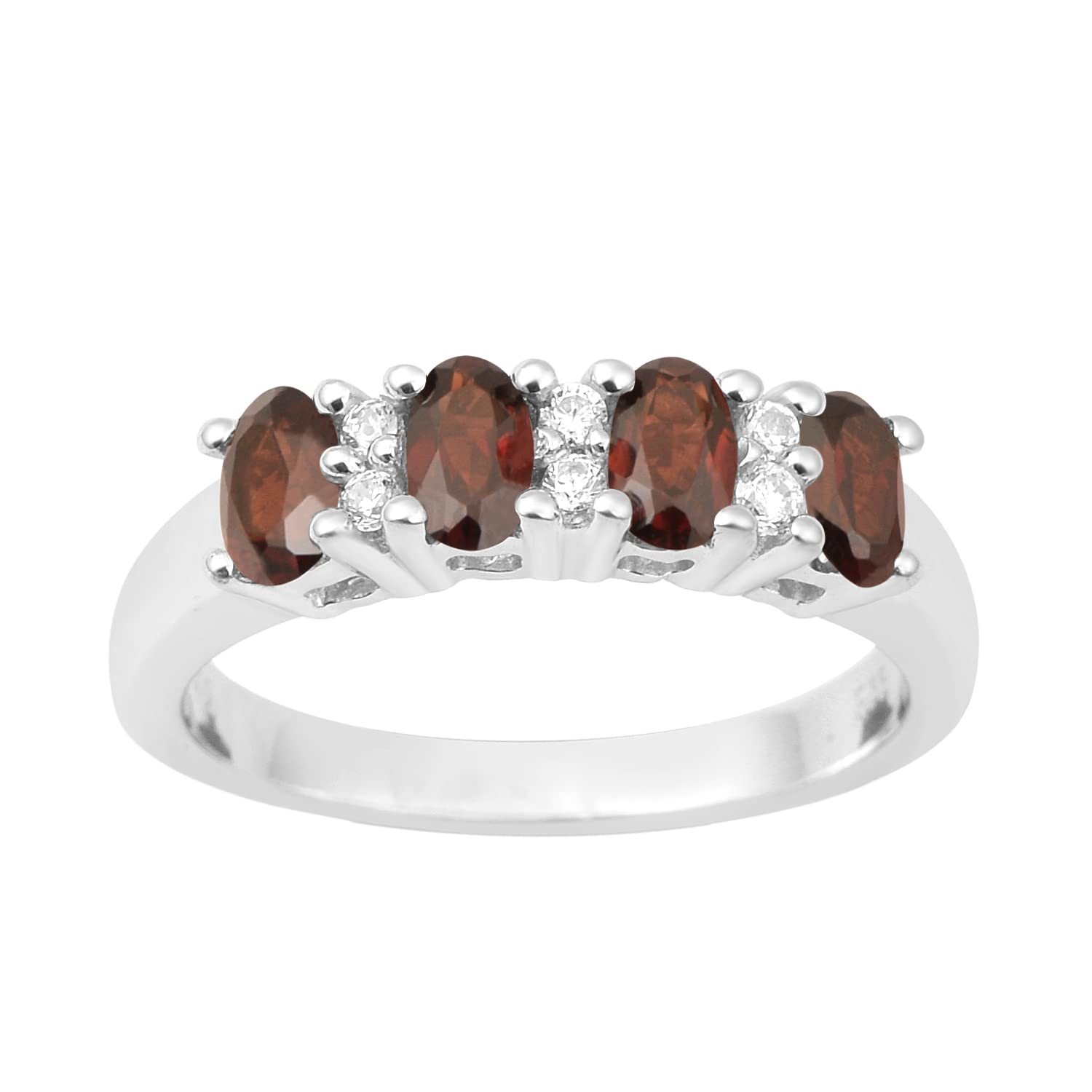 925 Sterling Silver Natural Garnet and White Topaz Women Wedding Ring 1.05 Ctw, Oval 5X3MM, Gemstone Birthstone Size_7