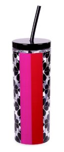 kate spade new york acrylic tumbler with lid and straw, 24 oz tumbler, slim double wall tumbler, spade flower stripe