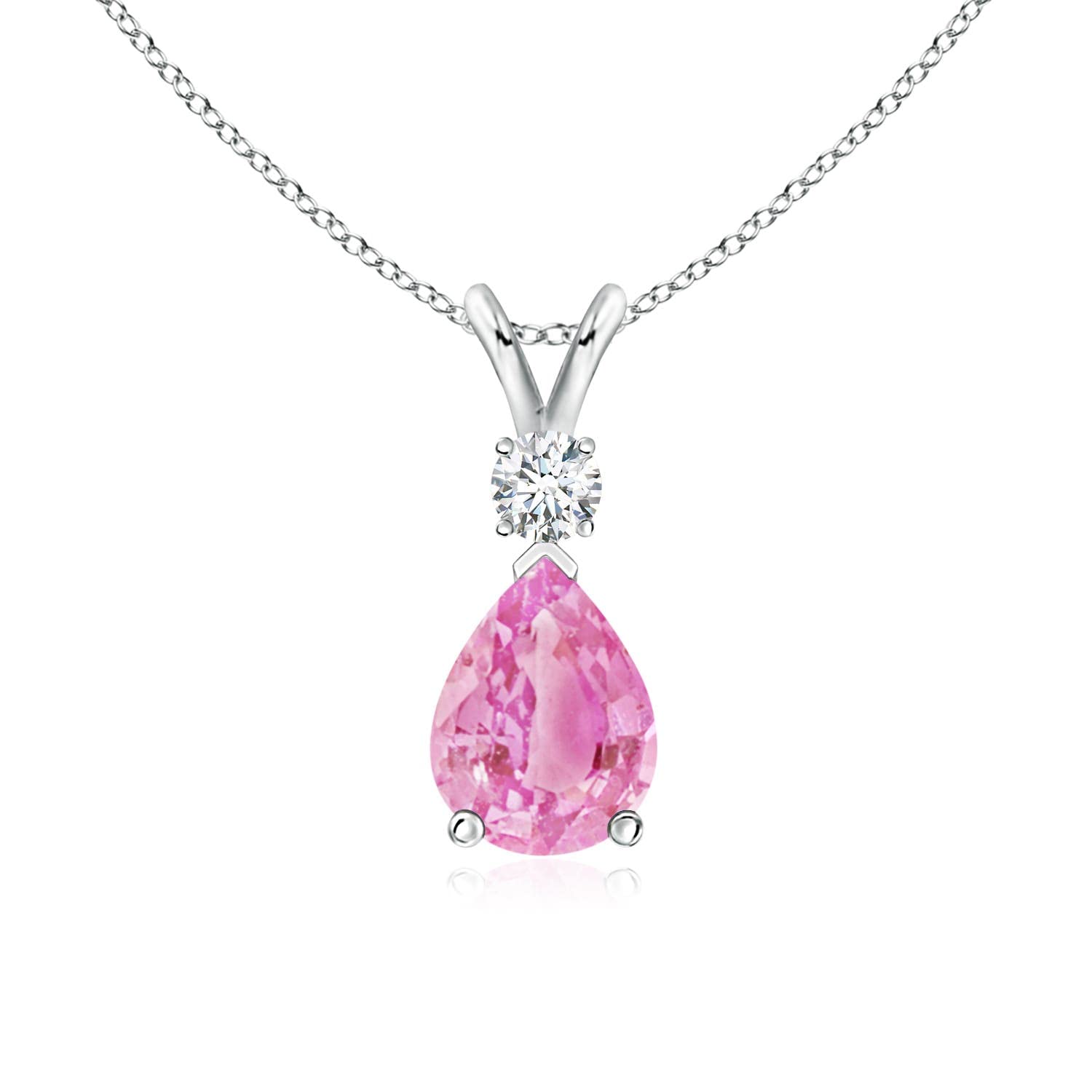 Angara Natural 1.25 Ct Pink Sapphire and 0.1 Ct Diamond Classic Pendant Necklace for Women in 14K White Gold (Grade-A | Size-8x6mm) | Birthday, Anniversary, Wedding Jewelry Gift For Women