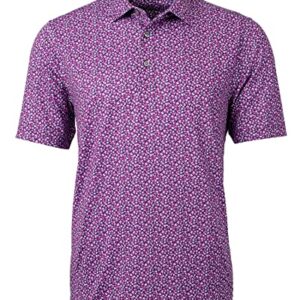 Cutter & Buck Pike Magnolia Print Stretch Men's Polo, Gelato/Navy Blue