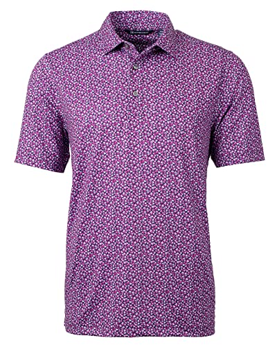 Cutter & Buck Pike Magnolia Print Stretch Men's Polo, Gelato/Navy Blue