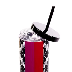 Kate Spade New York Acrylic Tumbler with Lid and Straw, 24 oz Tumbler, Slim Double Wall Tumbler, Spade Flower Stripe