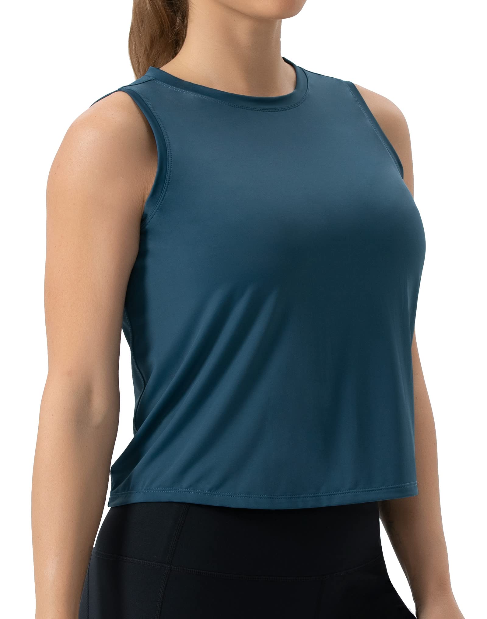 Ice Silk Workout Tops for Women Quick Dry Muscle Gym Running Shirts Sleeveless Dark Blue Green