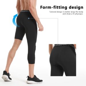 Hotfiary 2 Pack Men’s Compression Pants 3/4 One Leg Compression Tights Athletic Base Layer for Running Basketball Sports