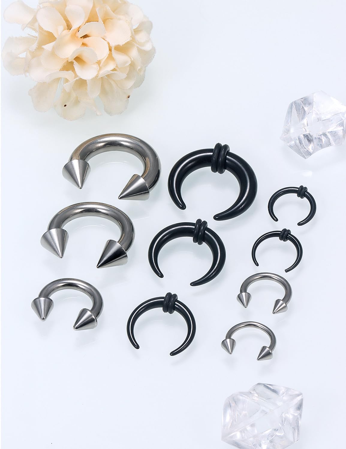 Tvalccoy Septum Stretching Kit 14g 12g 14 10g 8g 6g 4g 14 12 Gauge Big Nose Piercing Rings Stretched Jewelry for Women Men Acrylic Pincher Taper Surgical Steel Horseshoe Internally Threaded