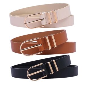 strstar 3 pack women's leather belts for jeans pants dresses faux leather belt with fashion gold buckle