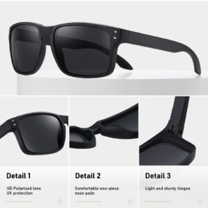 Polarized Sunglasses Men Womens - Retro Square Sun Glasses for Fishing Driving UV Protection (Black)