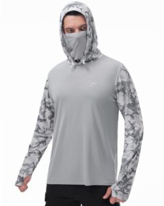 fisheal mens spf 50+ fishing hoodie shirts - long sleeve sun protection sweatshirts with face mask for outdoor running wortout hiking