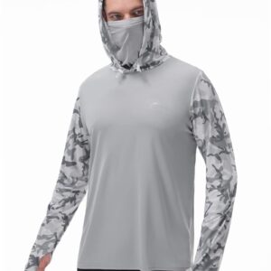 FISHEAL Mens SPF 50+ Fishing Hoodie Shirts - Long Sleeve Sun Protection Sweatshirts with Face Mask for Outdoor Running Wortout Hiking