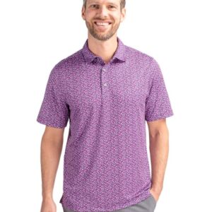 Cutter & Buck Pike Magnolia Print Stretch Men's Polo, Gelato/Navy Blue