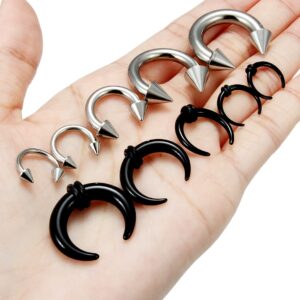 Tvalccoy Septum Stretching Kit 14g 12g 14 10g 8g 6g 4g 14 12 Gauge Big Nose Piercing Rings Stretched Jewelry for Women Men Acrylic Pincher Taper Surgical Steel Horseshoe Internally Threaded