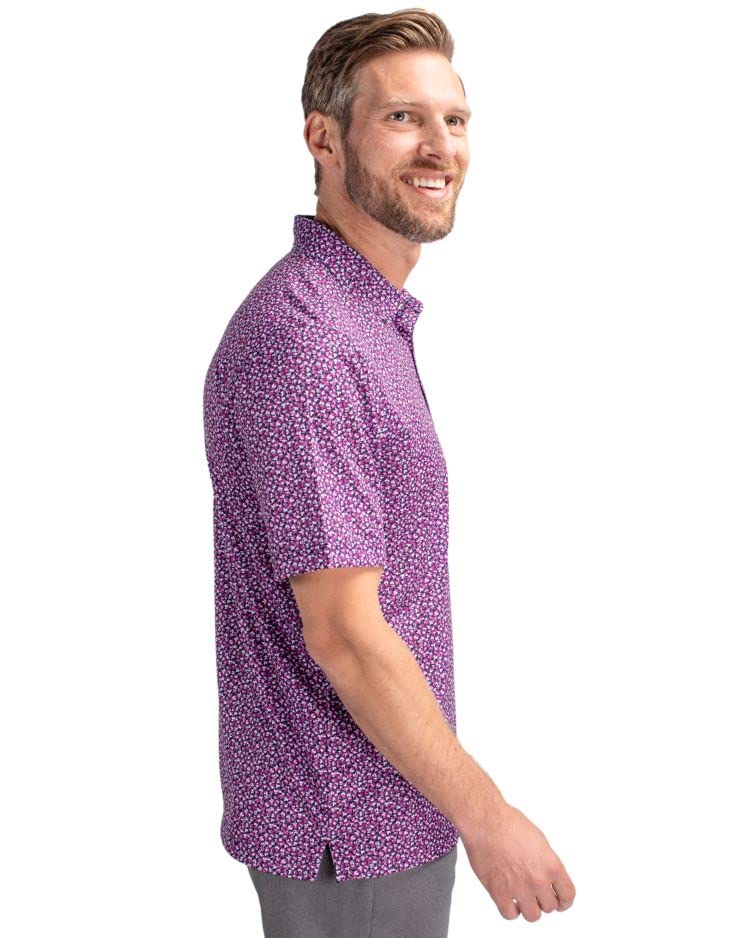 Cutter & Buck Pike Magnolia Print Stretch Men's Polo, Gelato/Navy Blue