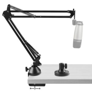 geekria for creators microphone arm compatible with samson technologies q2u, q9u, g-track pro, q7x, q8x mic boom arm mount adapter with tabletop flange mount, mic scissor arm, desk mount holder