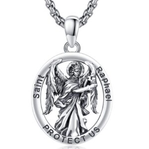 xixles saint raphael necklace s925 sterling silver archangel st raphael medal pendant jewelry for men with 20 in chain