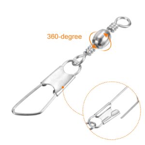 PATIKIL Fishing Barrel Swivel with Safety Snap, 50Pcs 26lb Carbon Steel Solid Ring Terminal Tackle for Saltwater Freshwater Fishing, Silver