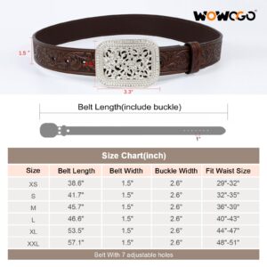 WOWOGO Women Men Western Genuine Leather Belt Cowgirl Cowboy Floral Engraved Tooled Belt Strap Embossed Scrollwork Buckle