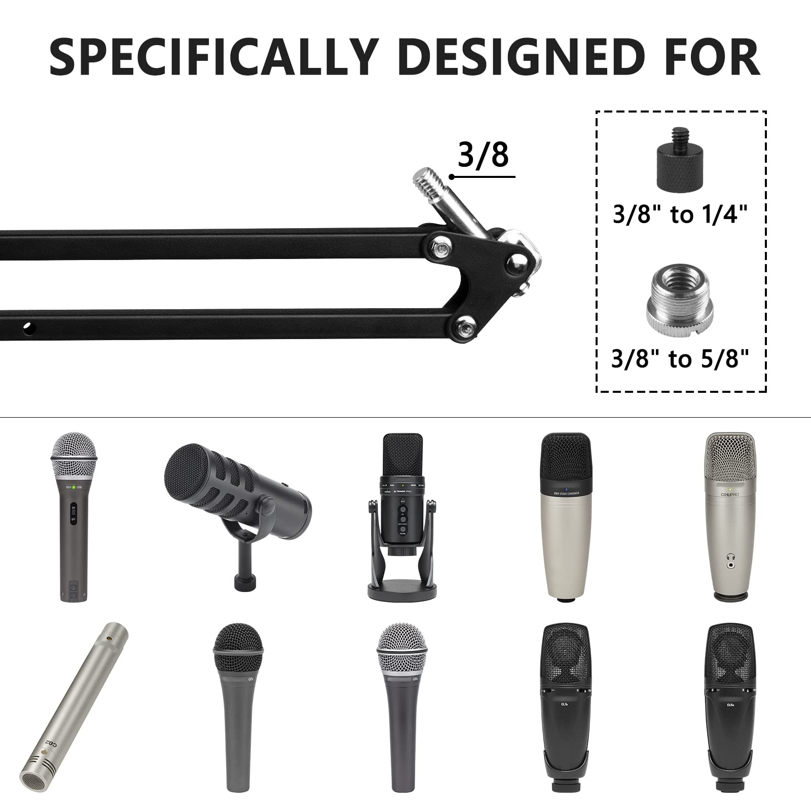 Geekria for Creators Microphone Arm Compatible with SAMSON Technologies Q2U, Q9U, G-Track Pro, Q7x, Q8x Mic Boom Arm Mount Adapter with Tabletop Flange Mount, Mic Scissor Arm, Desk Mount Holder