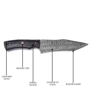 Handmade Damascus hunting Knife for Camping Outdoor l 11 Inches Damascus steel Fixed Blade with Black Pakkawood handle Bushcraft Knife with Sheath