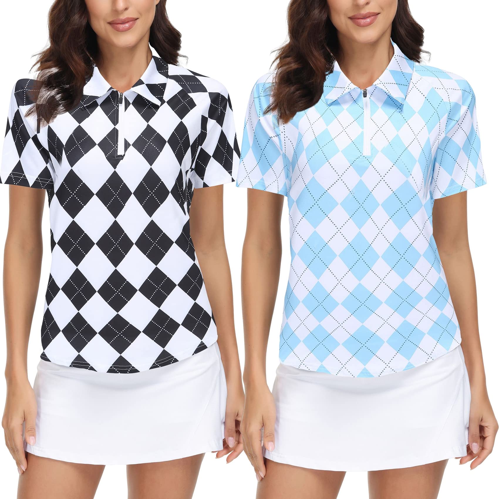 TrendiMax Women's 2 Pack Short Sleeve Golf Polo Shirts Lightweight Quick Dry Athletic Summer Sport Tops