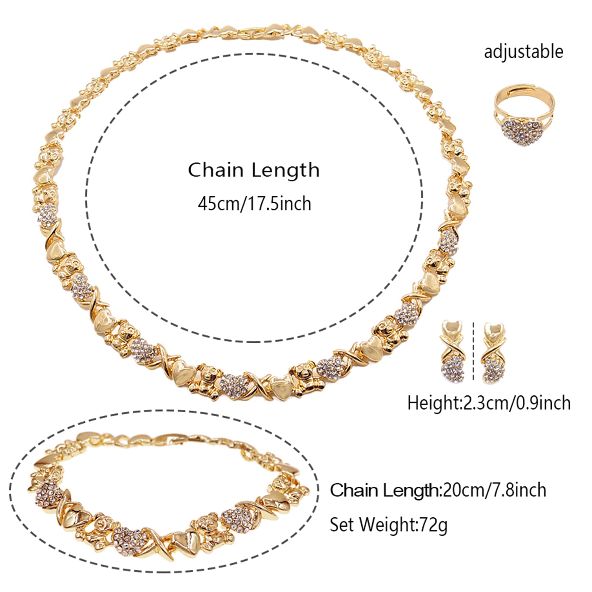 SYHOL Gold Jewelry Sets for Women 18K Gold Filled Jewelry Necklace Set Wedding Bridal Fashion Jewelry Sets Women Accessories Bracelets Earrings and Rings Sweetheart Gifts (GX0033)