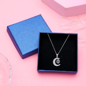 TRWWELL I Love You Necklace 100 Languages Projection Silver Half Moon Pendant Necklace for Women Wedding Birthday Anniversary Jewelry Gift