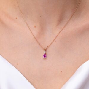 Angara Natural 1.25 Ct Pink Sapphire and 0.1 Ct Diamond Classic Pendant Necklace for Women in 14K White Gold (Grade-A | Size-8x6mm) | Birthday, Anniversary, Wedding Jewelry Gift For Women