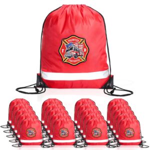 xinnun 20 pcs 13.39 x 16.54 inch firefighter drawstring backpack firefighter bag fire truck firetruck birthday party favor