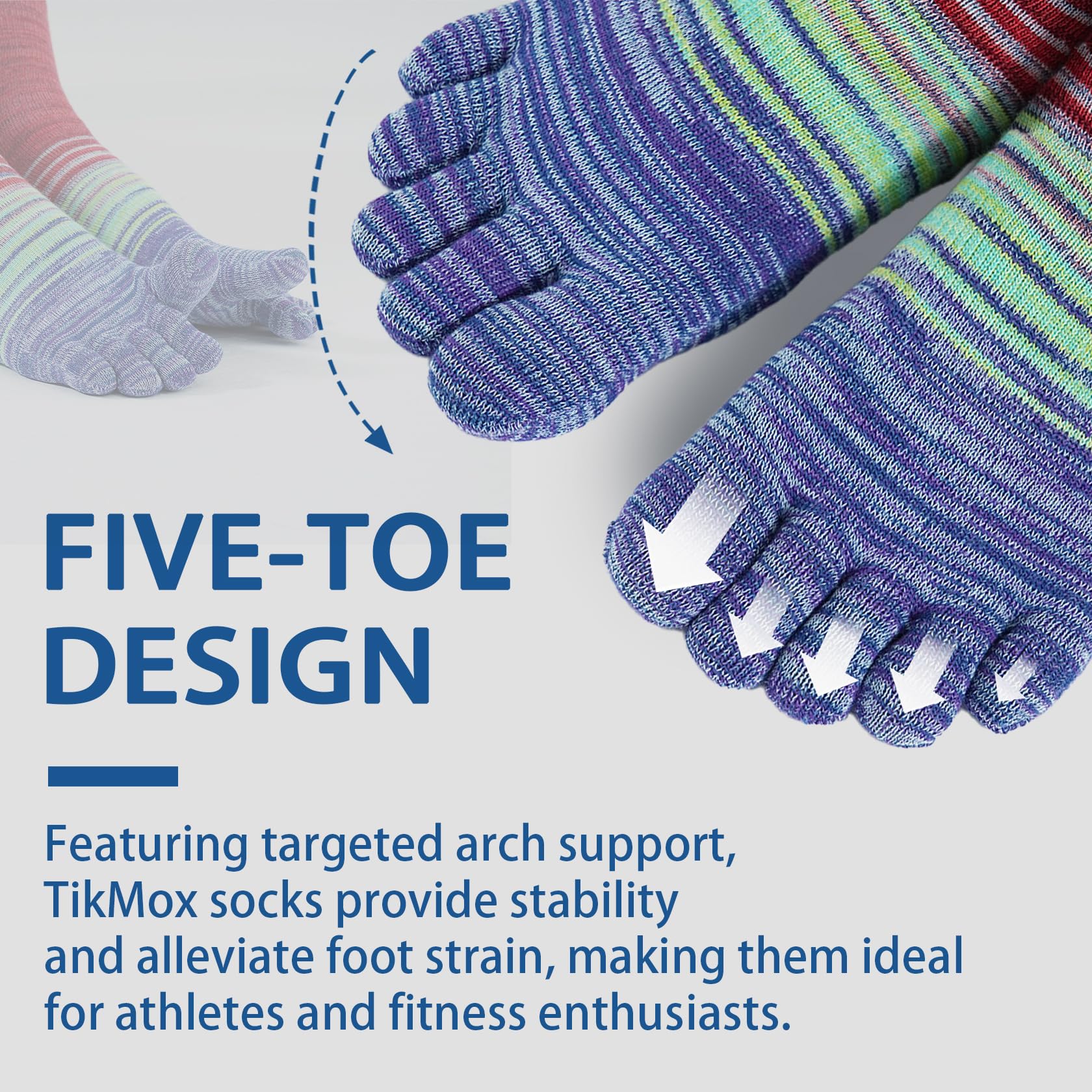 TikMox Crew Toe Sock, Cotton stocking, Arch Support, Five-Toe Design for Sports Enthusiasts for Men & Women(3pairs)