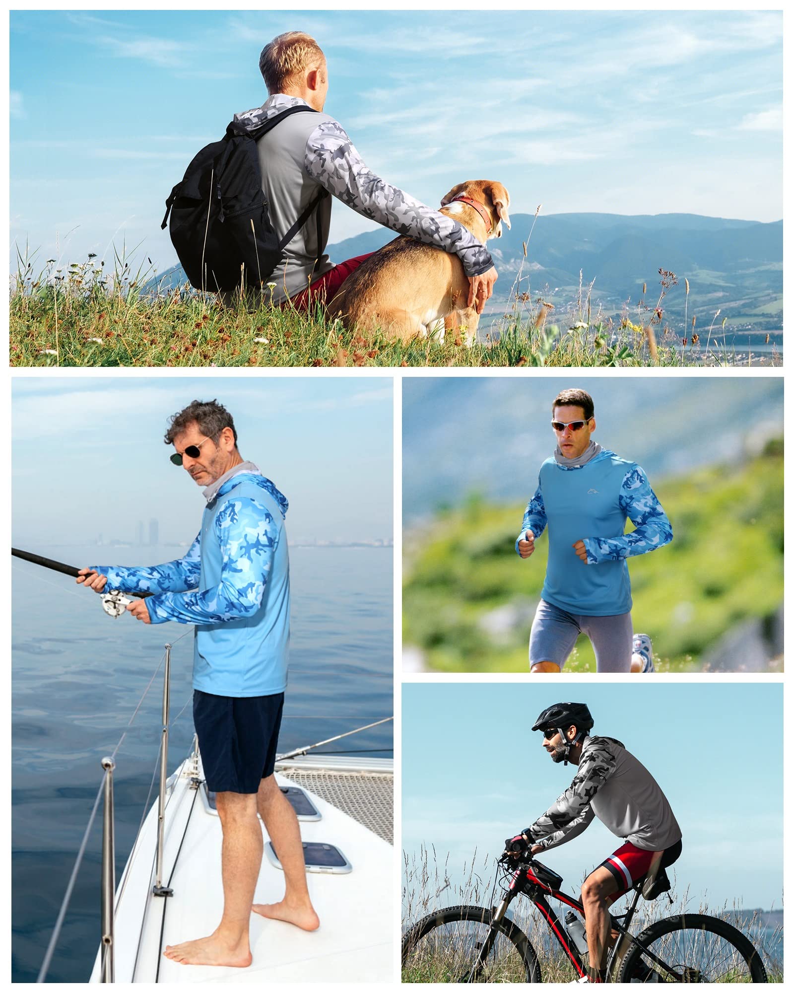 FISHEAL Mens SPF 50+ Fishing Hoodie Shirts - Long Sleeve Sun Protection Sweatshirts with Face Mask for Outdoor Running Wortout Hiking