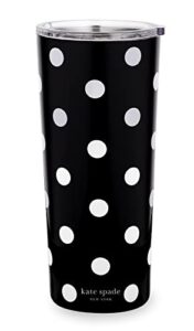 kate spade new york cute stainless steel mug, 24 ounce travel tumbler, double wall insulated cup with lid, picture dot (black/white)